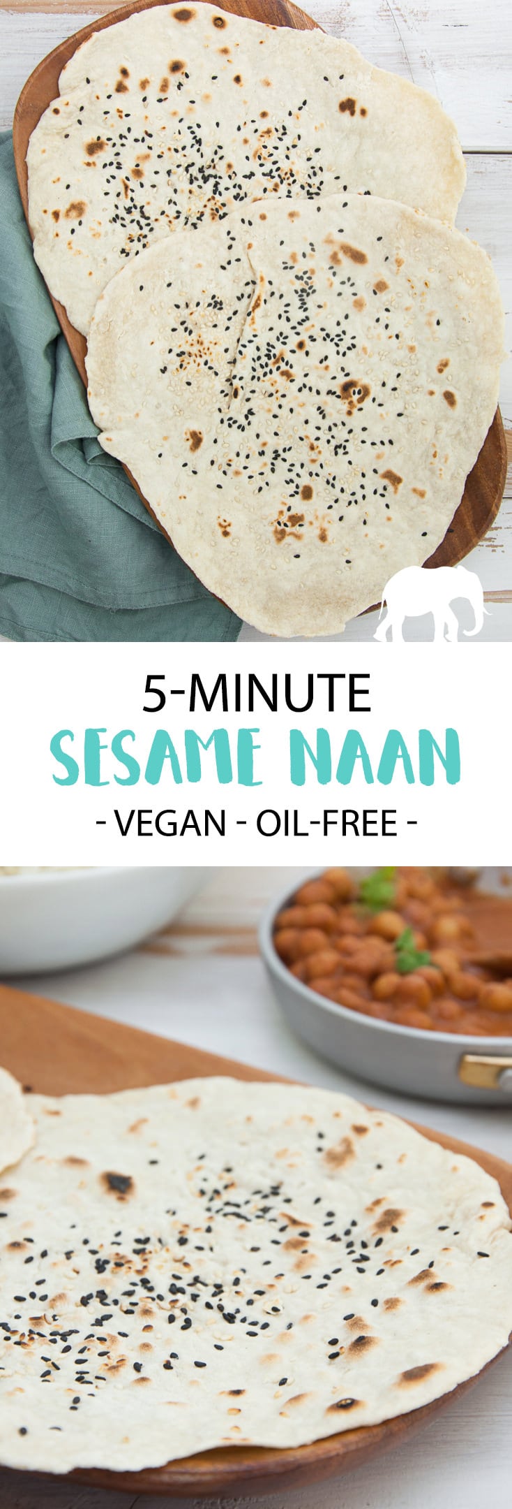 Vegan, Oil-free, 4 Ingredient Sesame Naan Recipe | Elephantastic Vegan
