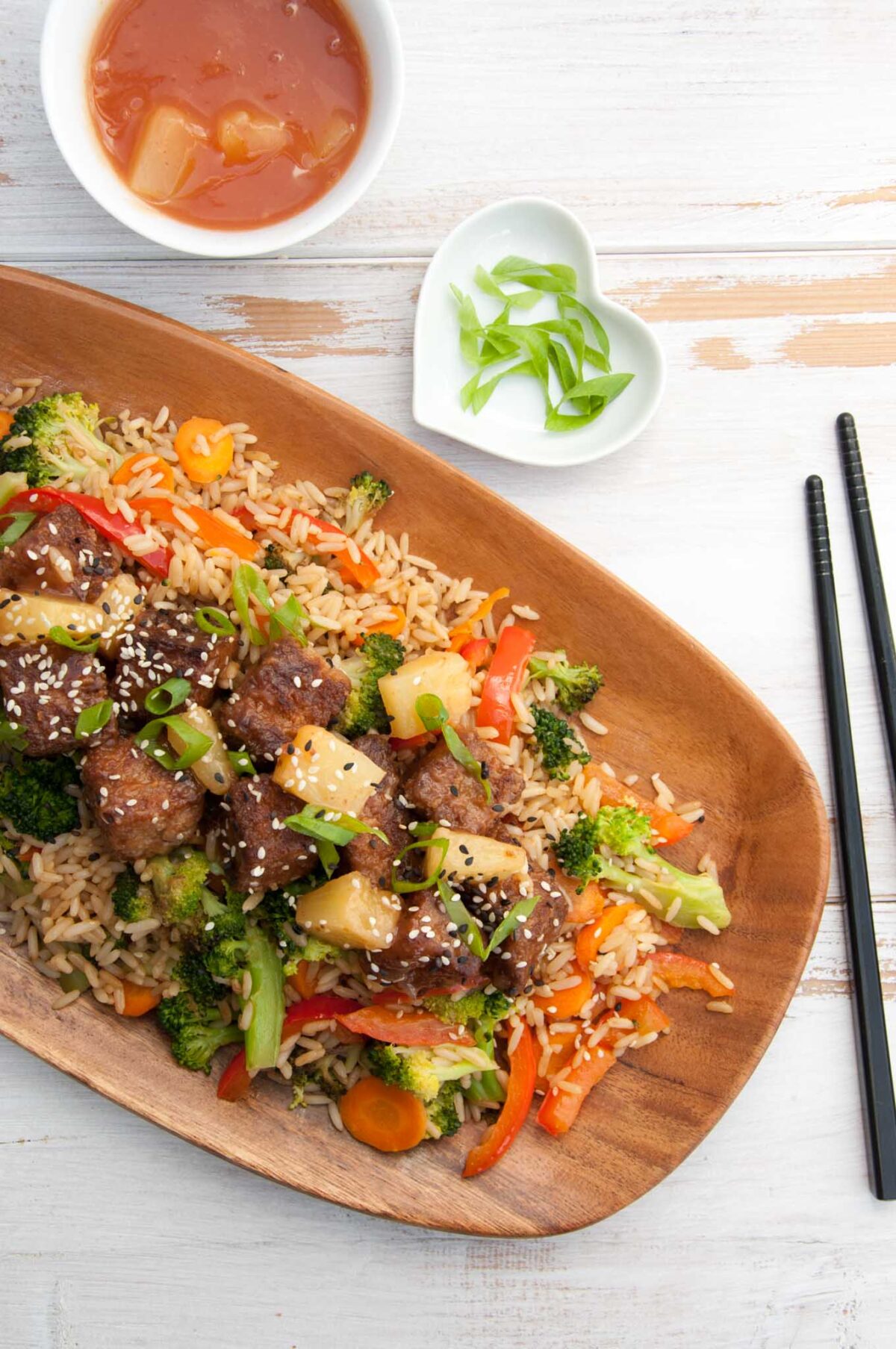 Vegan Sweet and Sour Mock Chicken on Fried Rice | Elephantastic Vegan