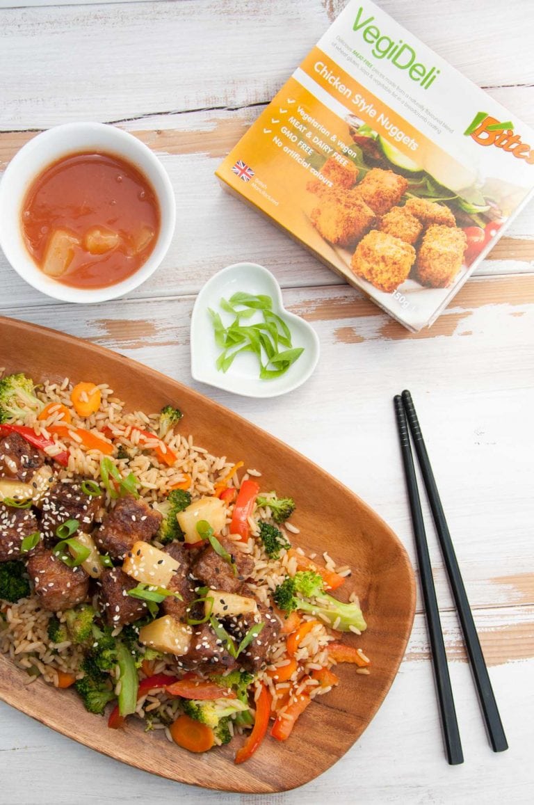 Vegan Sweet and Sour Mock Chicken on Fried Rice | Elephantastic Vegan